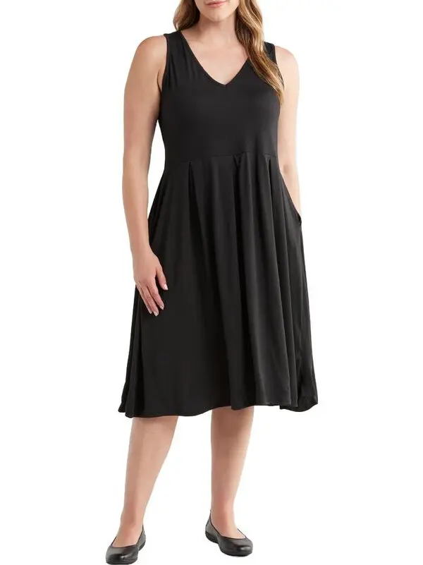 24SEVEN COMFORT APPAREL Sleeveless V-neck Jersey Dress - Black