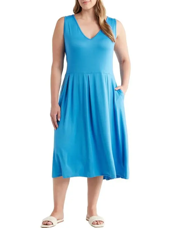24SEVEN COMFORT APPAREL Sleeveless V-neck Jersey Dress - Turquoise