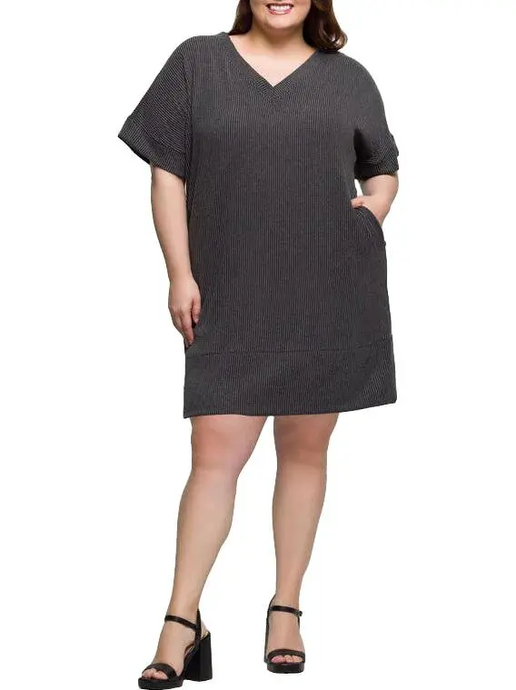 24SEVEN COMFORT APPAREL V-neck T-shirt Dress With Pockets - Black