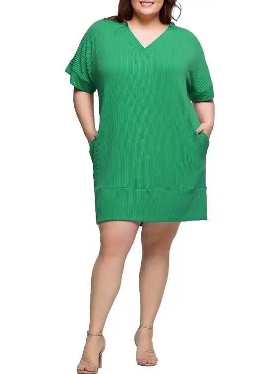 24SEVEN COMFORT APPAREL V-neck T-shirt Dress With Pockets - Green