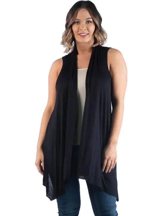 24SEVEN COMFORT APPAREL Asymmetric Open Front Cardigan Vest - Black