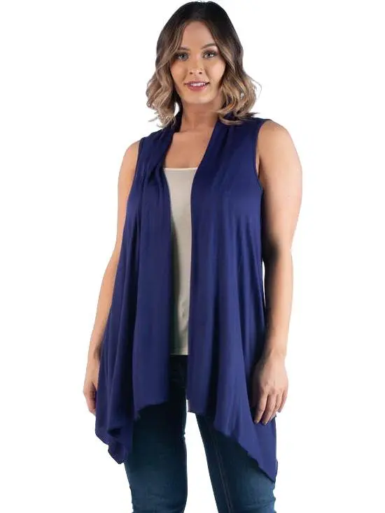 24SEVEN COMFORT APPAREL Asymmetric Open Front Cardigan Vest - Navy