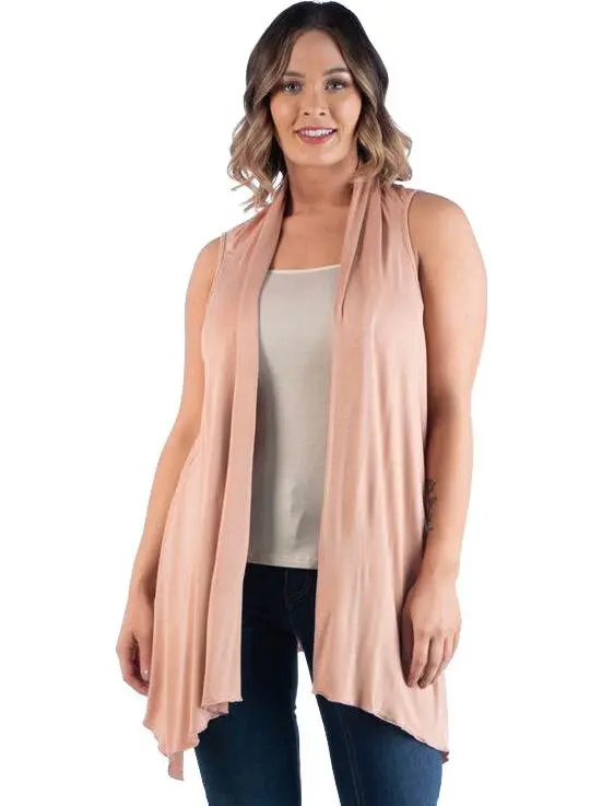 24SEVEN COMFORT APPAREL Asymmetric Open Front Cardigan Vest - Nude