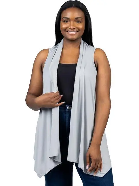 24SEVEN COMFORT APPAREL Asymmetric Open Front Cardigan Vest - Slate