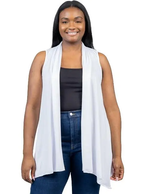 24SEVEN COMFORT APPAREL Asymmetric Open Front Cardigan Vest - White