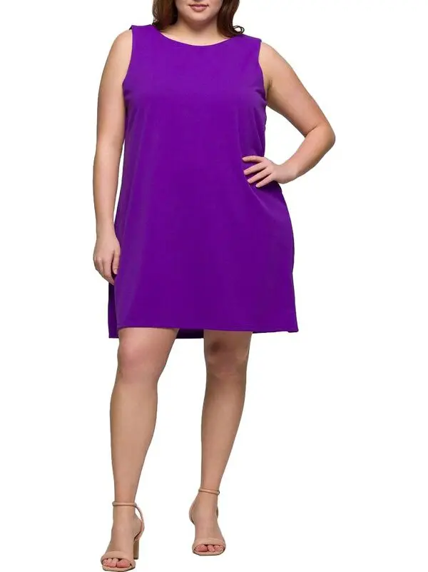 24SEVEN COMFORT APPAREL Sleeveless Jewel Neck Shift Dress - Purple
