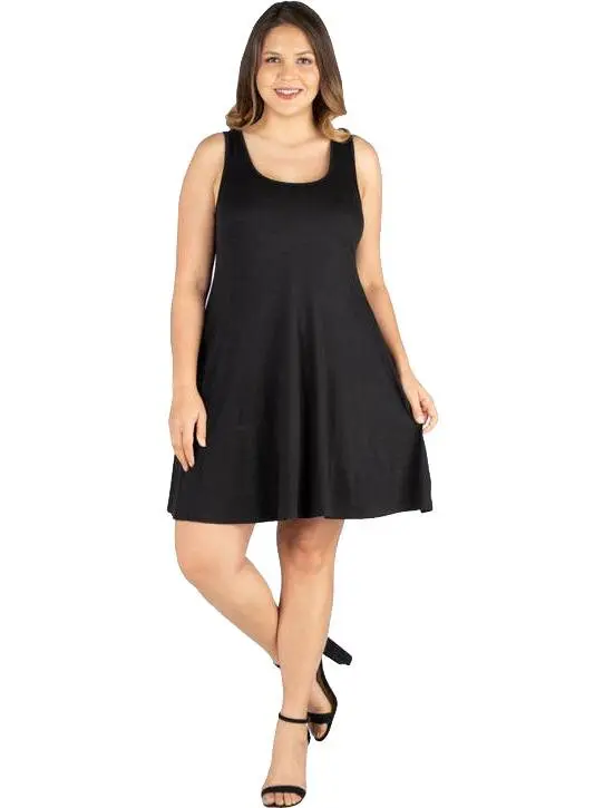 24SEVEN COMFORT APPAREL Fit N Flare Tank Mini Dress - Black
