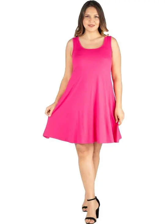 24SEVEN COMFORT APPAREL Fit N Flare Tank Mini Dress - Pink