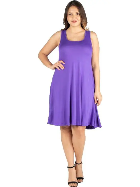 24SEVEN COMFORT APPAREL Fit N Flare Tank Mini Dress - Purple