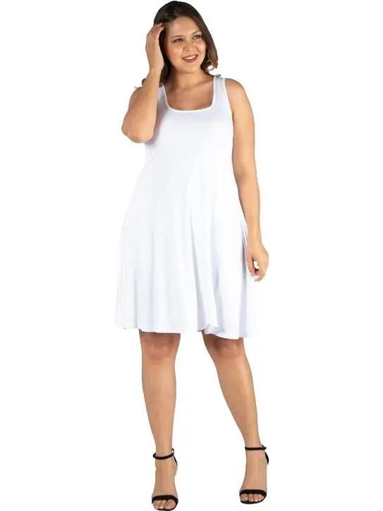 24SEVEN COMFORT APPAREL Fit N Flare Tank Mini Dress - White