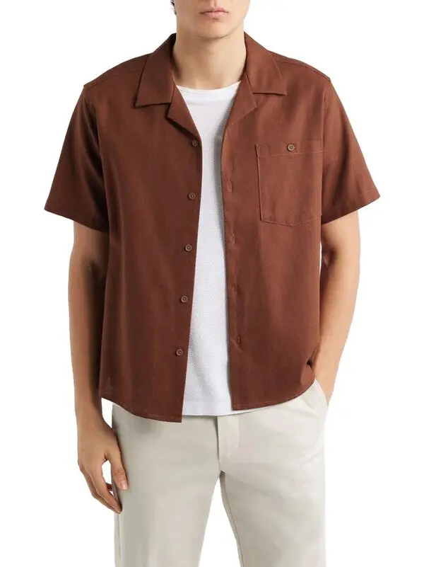 PERCIVAL Cuban Linen Camp Shirt - Brown