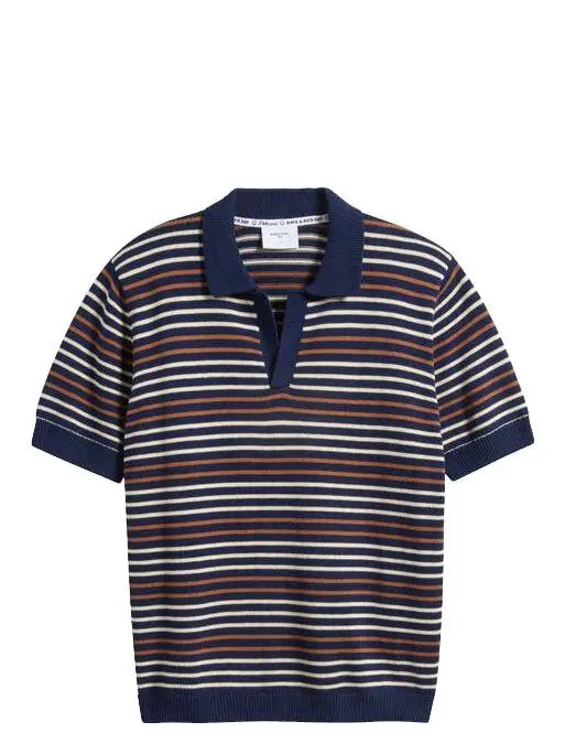 PERCIVAL Douglas Stripe Johnny Collar Polo - Navy