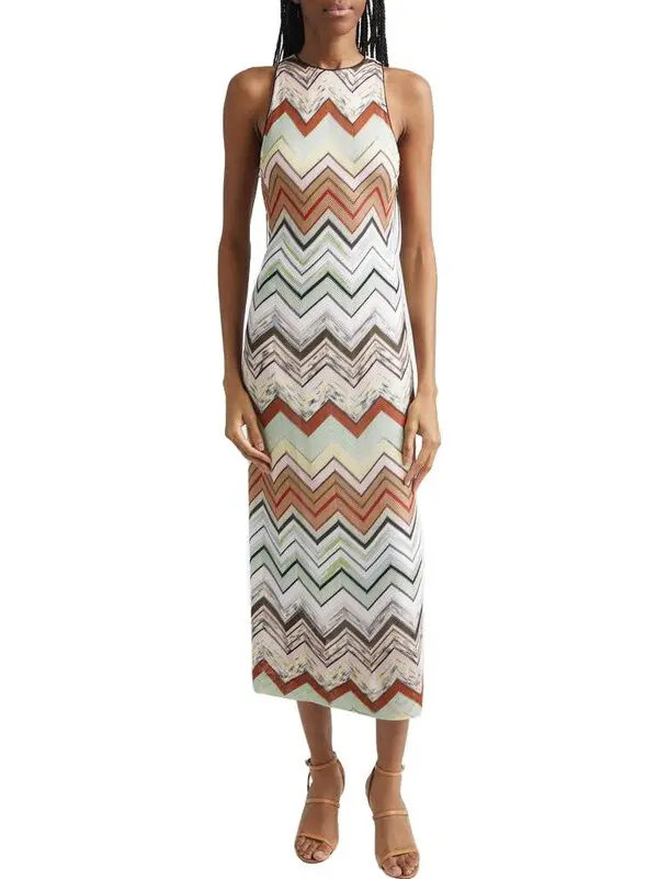 Missoni Zigzag Knit Midi Dress - Beige Orange