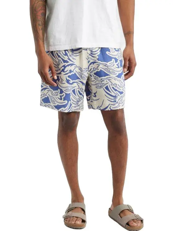 Oas Printed Linen Drawstring Shorts - Blue