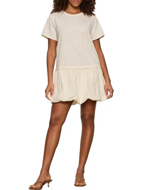 Sanctuary Mixed Media Bubble Hem Mini Dress - Collagen White