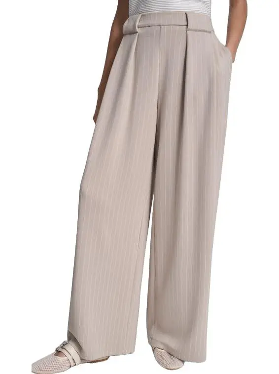 Dkny Pinstriped Pleat Front Wide Leg Pants - Pebble Pinstripe