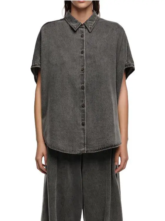 Bimba Y Lola Washed Denim Cape Shirt - Washed Denim Black