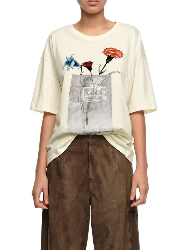 Bimba Y Lola Floral Logo T-shirt - Ivory