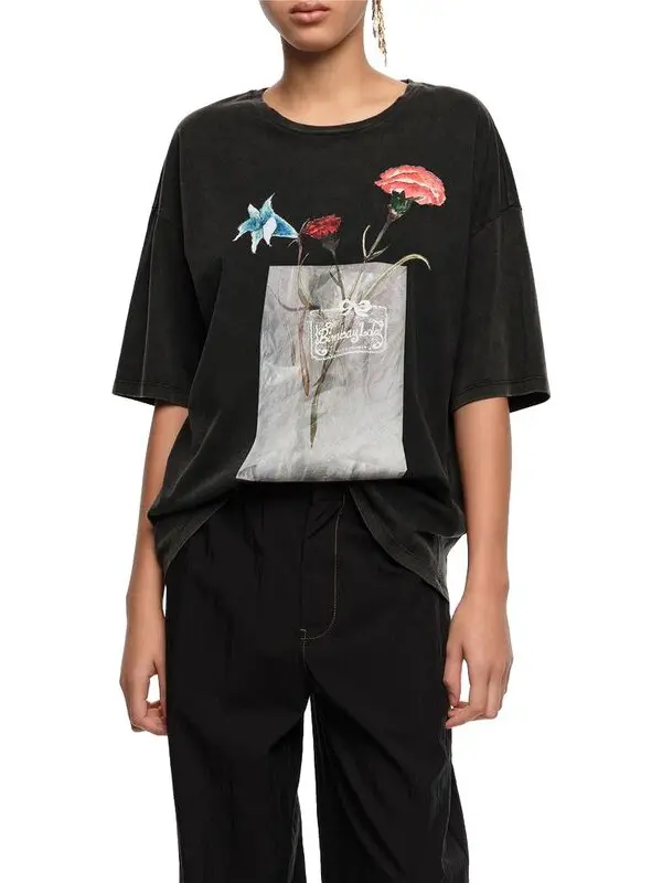 Bimba Y Lola Floral Logo T-shirt - Washed Black