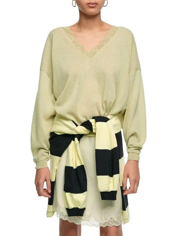 Bimba Y Lola Cotton And Linen Blend Sweater - Light Green