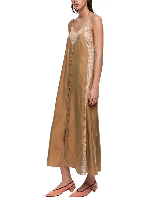 Bimba Y Lola Slip Dress With Contrast Lace - Toffee
