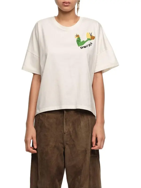 Bimba Y Lola Hand-embroidered Logo T-shirt - Ivory