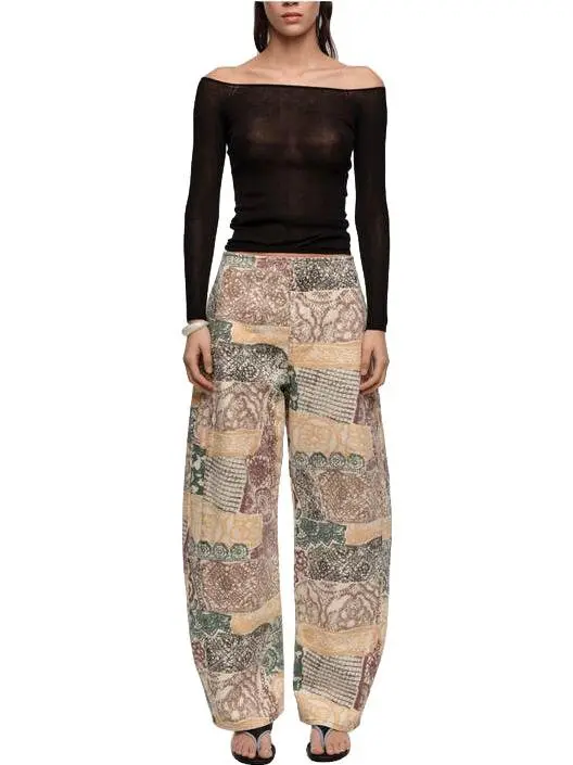 Bimba Y Lola Barrel-cut Trousers - Lace Print Ivory