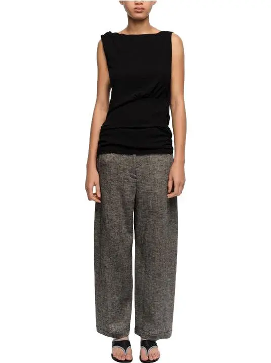Bimba Y Lola Cotton-linen Blend Barrel Leg Trousers - Grey