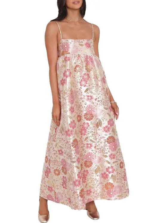PETAL & PUP Yasmine Empire Floral Brocade Gown - Pink Floral