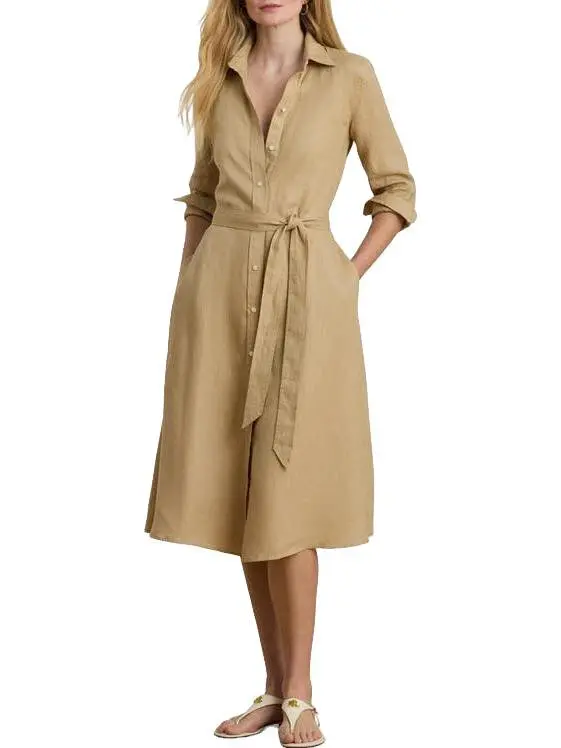 Ralph Lauren Belted Linen Shirt Dress - Birch Beige