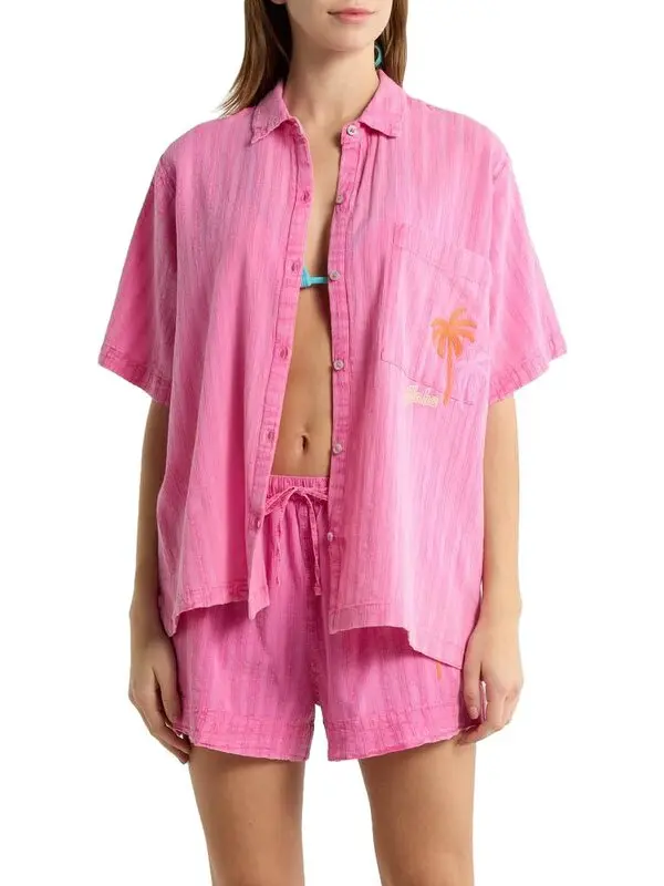 Rip Curl Hotel Malibu Embroidered Stripe Shirt - Super Pink
