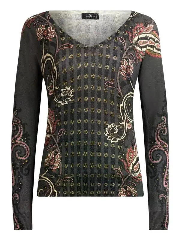 Etro Floral Paisley V-neck Top - Black