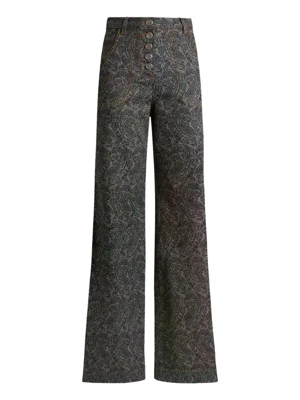 Etro Flared Paisley Jacquard Jeans - Grey