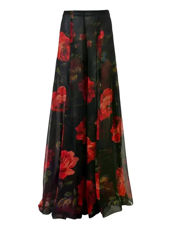 Carolina Herrera Rose-print Wide-leg Pants - Black