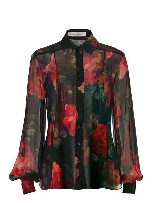 Carolina Herrera Rose-print Chiffon Shirt - Black
