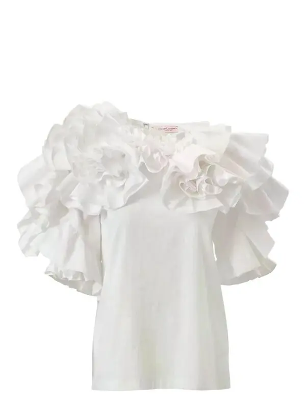 Carolina Herrera Floral Ruffled Top - White