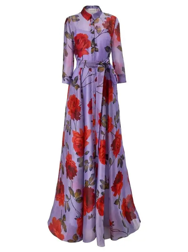Carolina Herrera Rose-print Organza Trench Gown - Purple