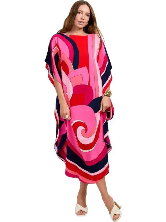Trina Turk Silk Maxi Caftan Dress With Allover Print - Multi