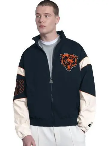 STARTER Chicago Bears The Gust Full-zip Hoodie - Navy