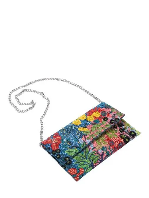 Vismaya Floral Embroidered Clutch - Blue Multi