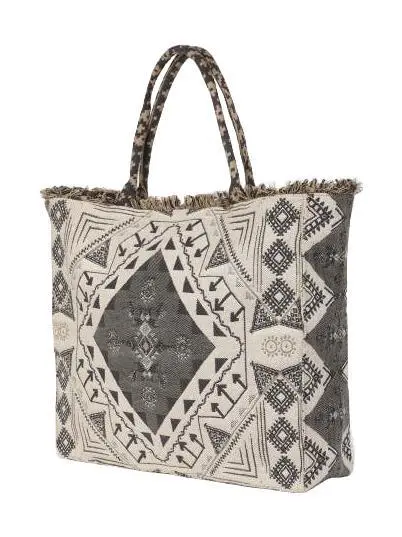 Vismaya Geometric Pattern Tote Bag - Ivory