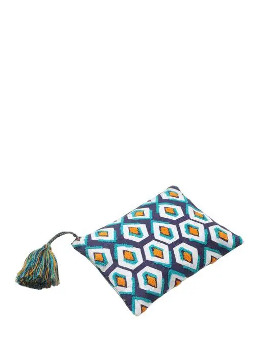 Vismaya Pentagon Embroidered Travel Pouch - Blue Cyan