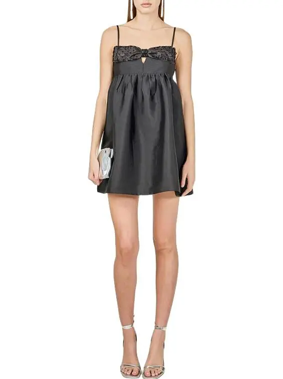 Endless Rose Rhinestone Bow Babydoll Mini Dress - Black