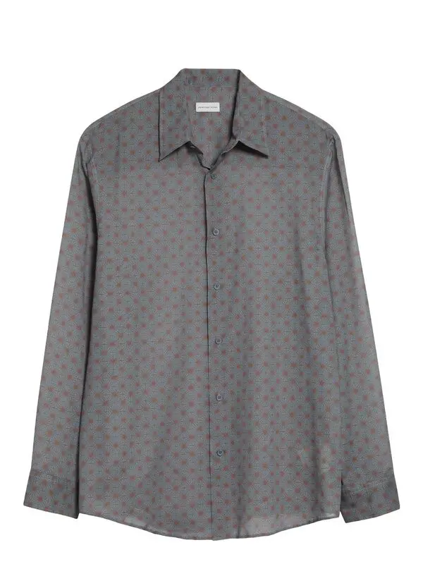 Dries Van Noten Caper Print Cotton Poplin Button-up Shirt - Steel