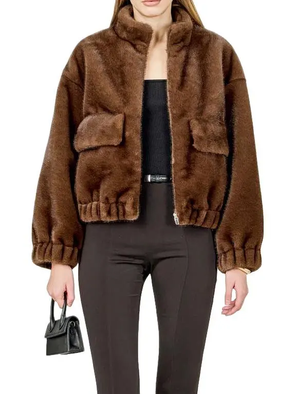 Endless Rose Faux Fur Bomber Jacket - Brown