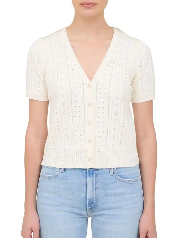 ZOE AND CLAIRE Open Stitch Short Sleeve Cardigan - Cream