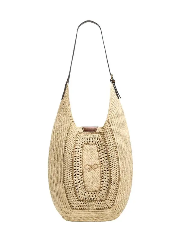 ANYA HINDMARCH Bow Woven Raffia Hobo Bag - Natural