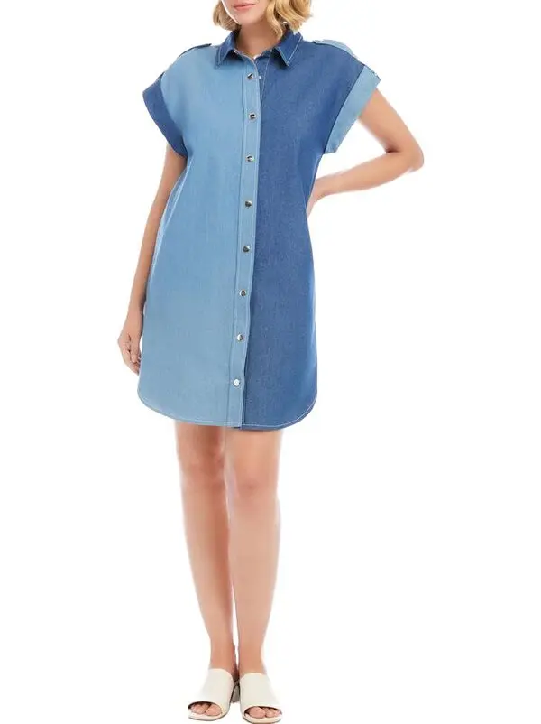 Karen Kane Colorblocked Shirt Dress - Denim