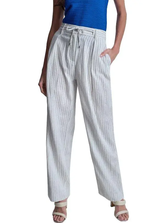 Dkny Striped Linen Blend Drawstring Trousers - Ivory/admiral