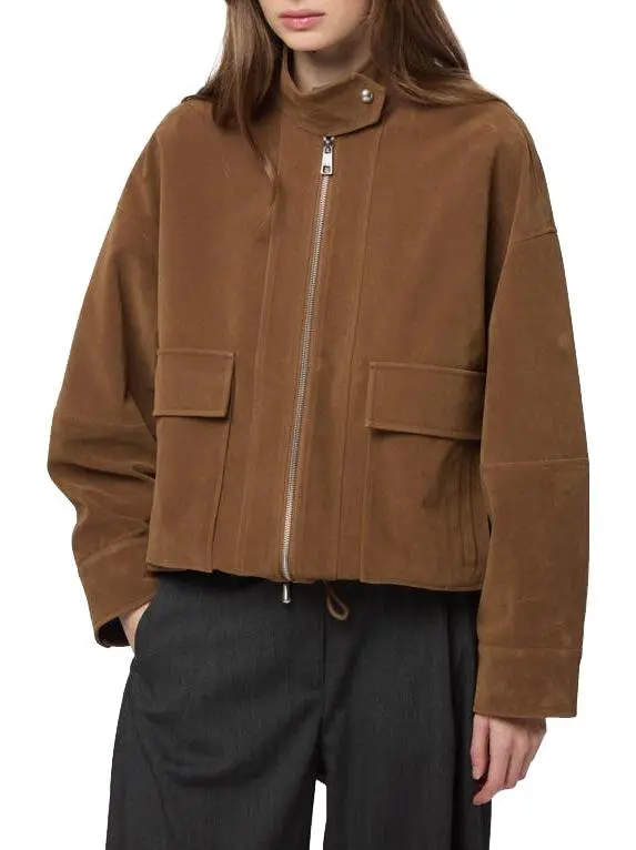 Apparis Faux Suede Kate Bomber Jacket - Saddle Brown
